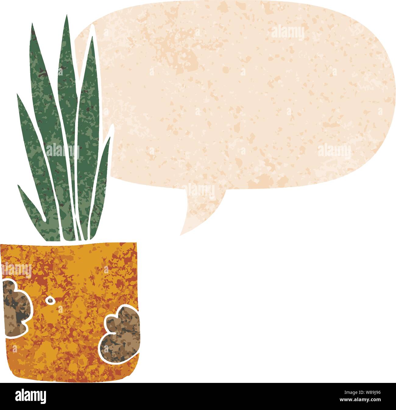 cartoon house plant with speech bubble in grunge distressed retro textured style Stock Vector ...
