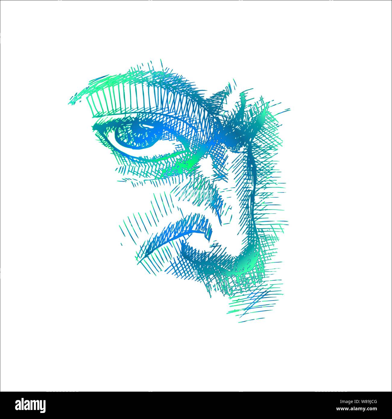 Neon illustration of eye, nose, frowning eyebrow technique Stock Vector ...