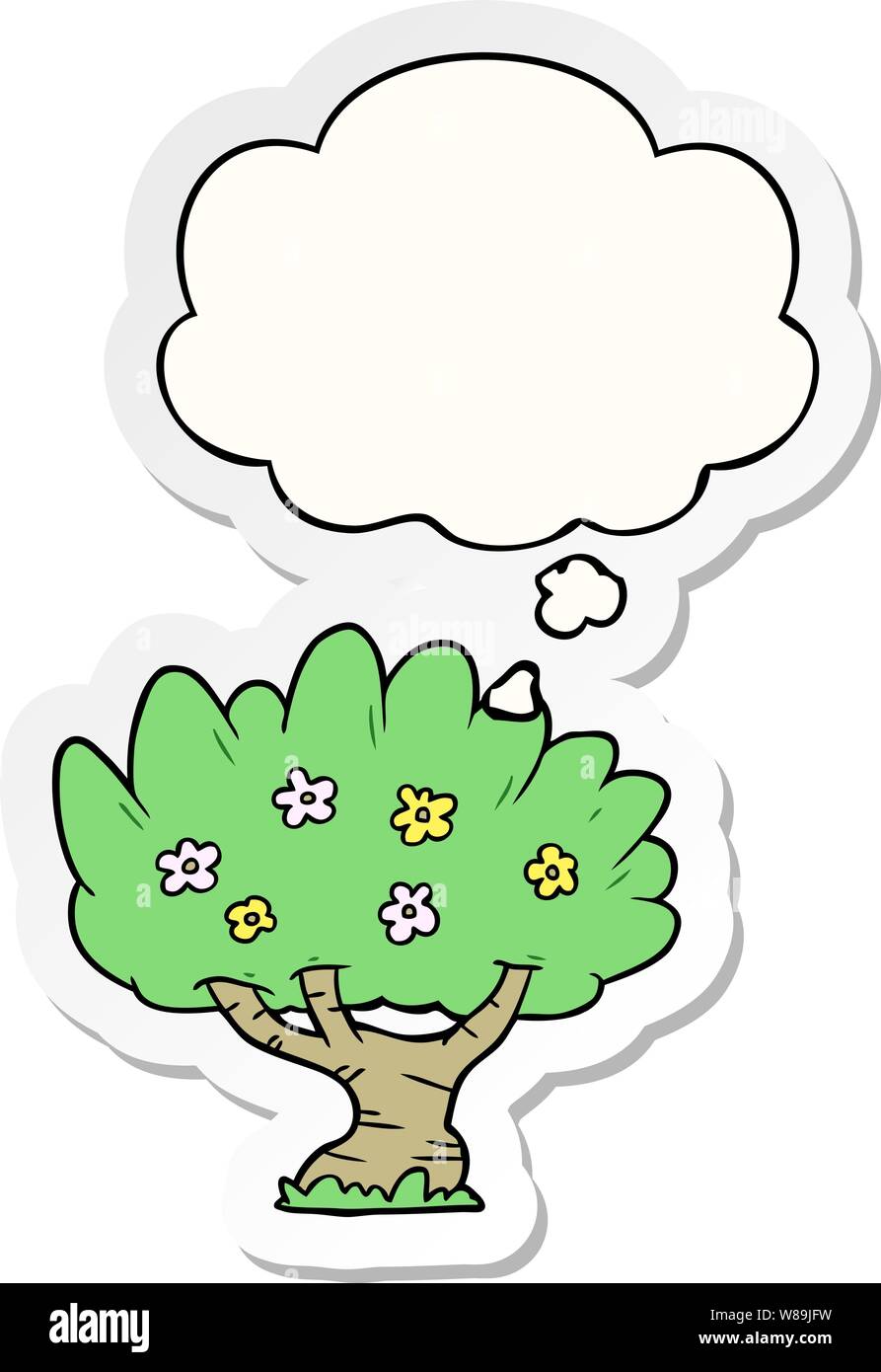cartoon tree with thought bubble as a printed sticker Stock Vector ...