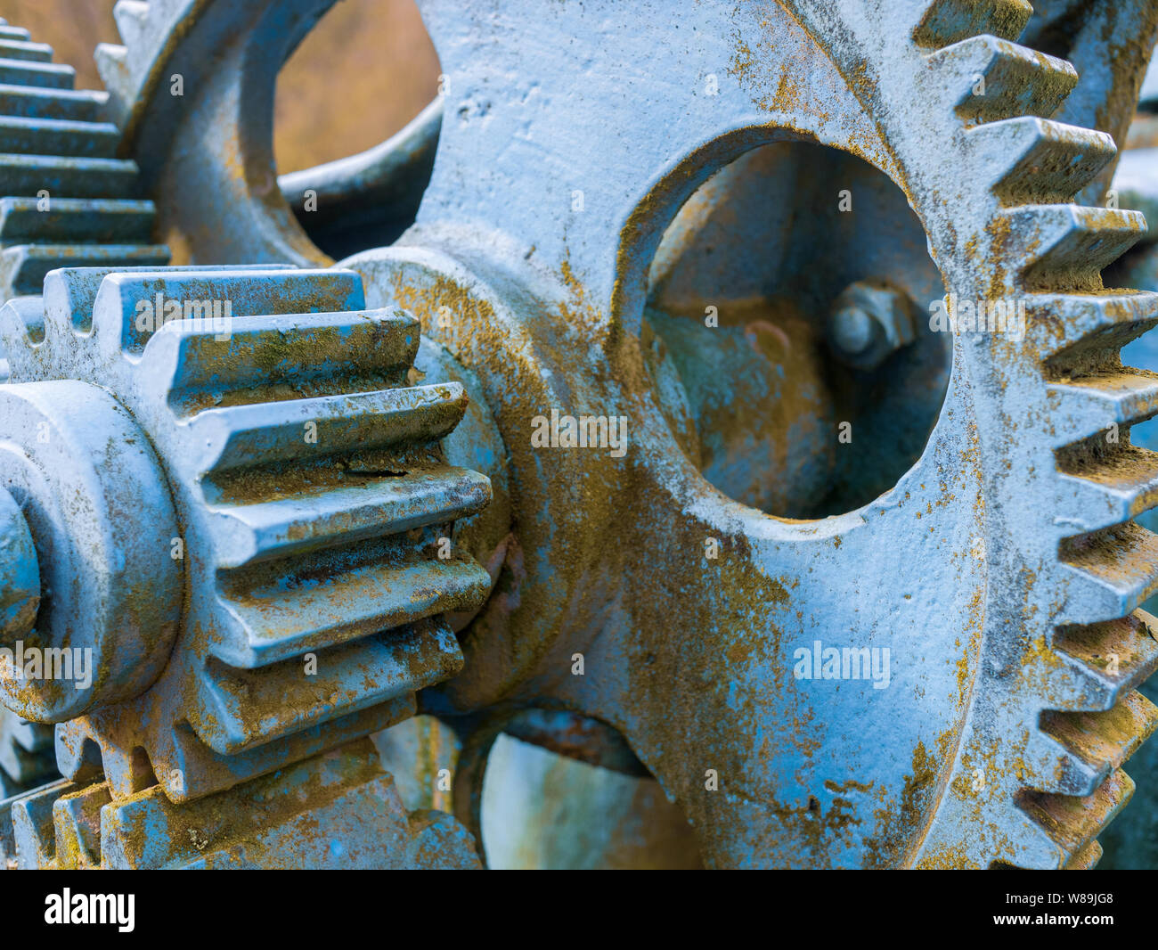 blue big old gears mesh Stock Photo - Alamy