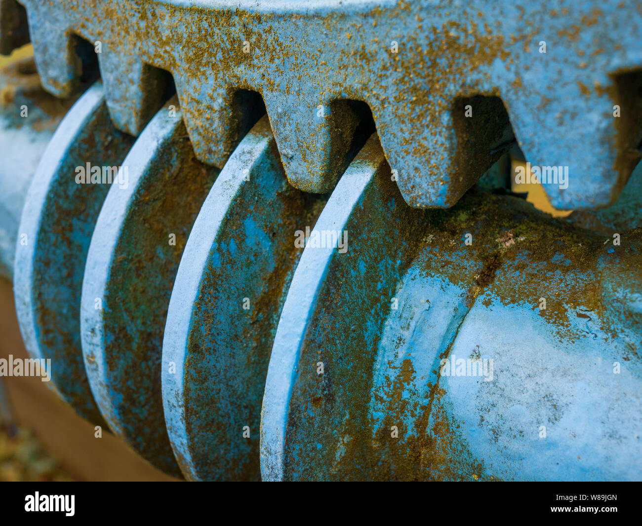 blue big old gears mesh Stock Photo - Alamy