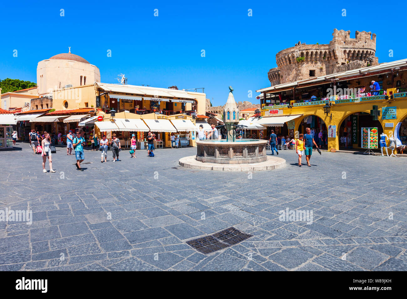 RHODES, GREECE - MAY 13, 2018: Hippocrates fountain at the Rhodes old ...