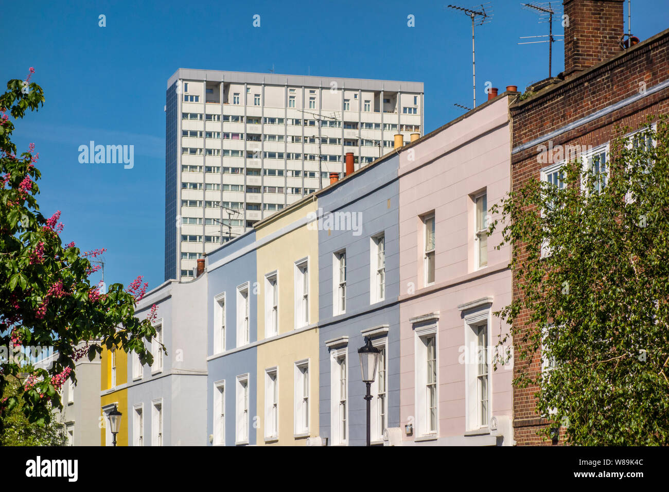 Poynter House high rise tower block behind expensive Notting Hill house ...