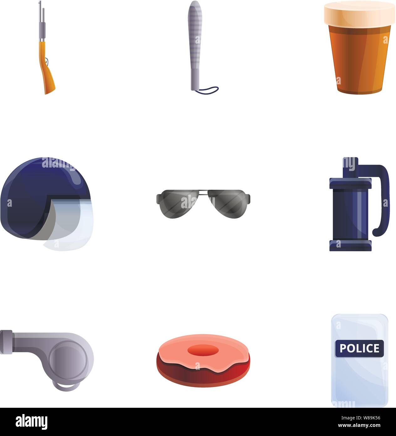 Police daily tools icon set. Cartoon set of 9 police daily tools vector ...