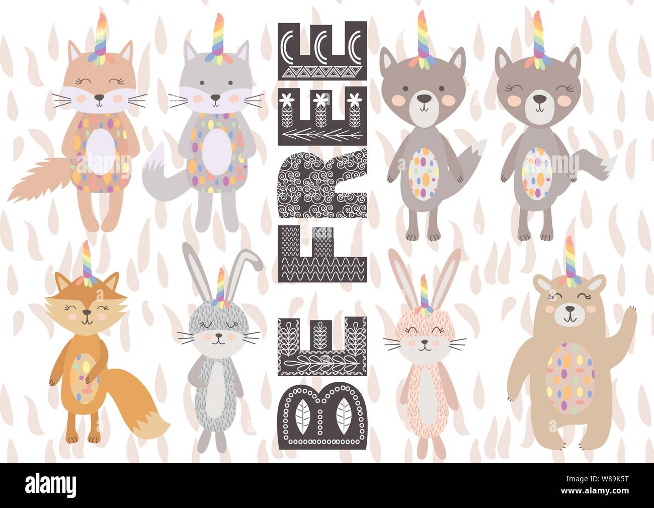 Cute Scandinavian Style Animals and Design Elements. A set of animals ...