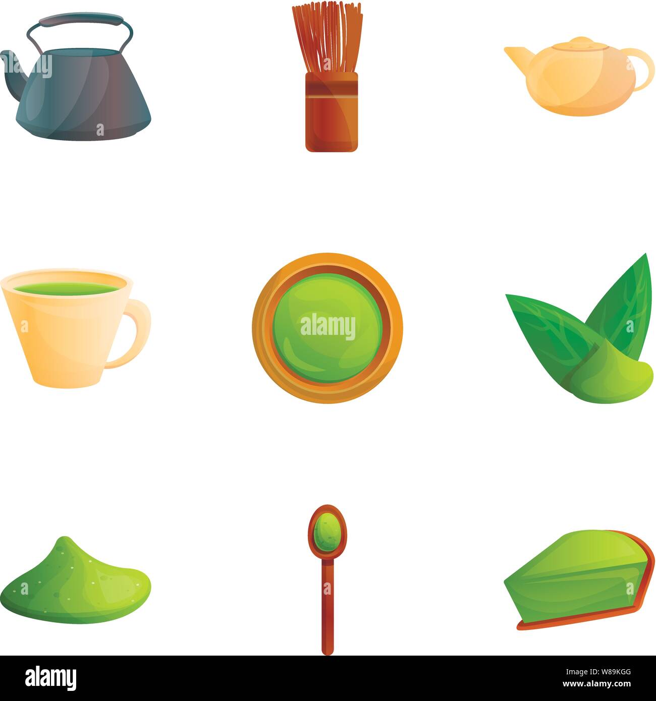 Organic matcha tea icon set. Cartoon set of 9 organic matcha tea vector ...