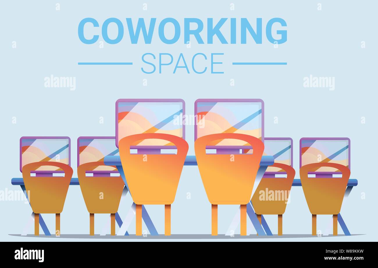 Coworking space concept banner. Cartoon illustration of coworking space ...