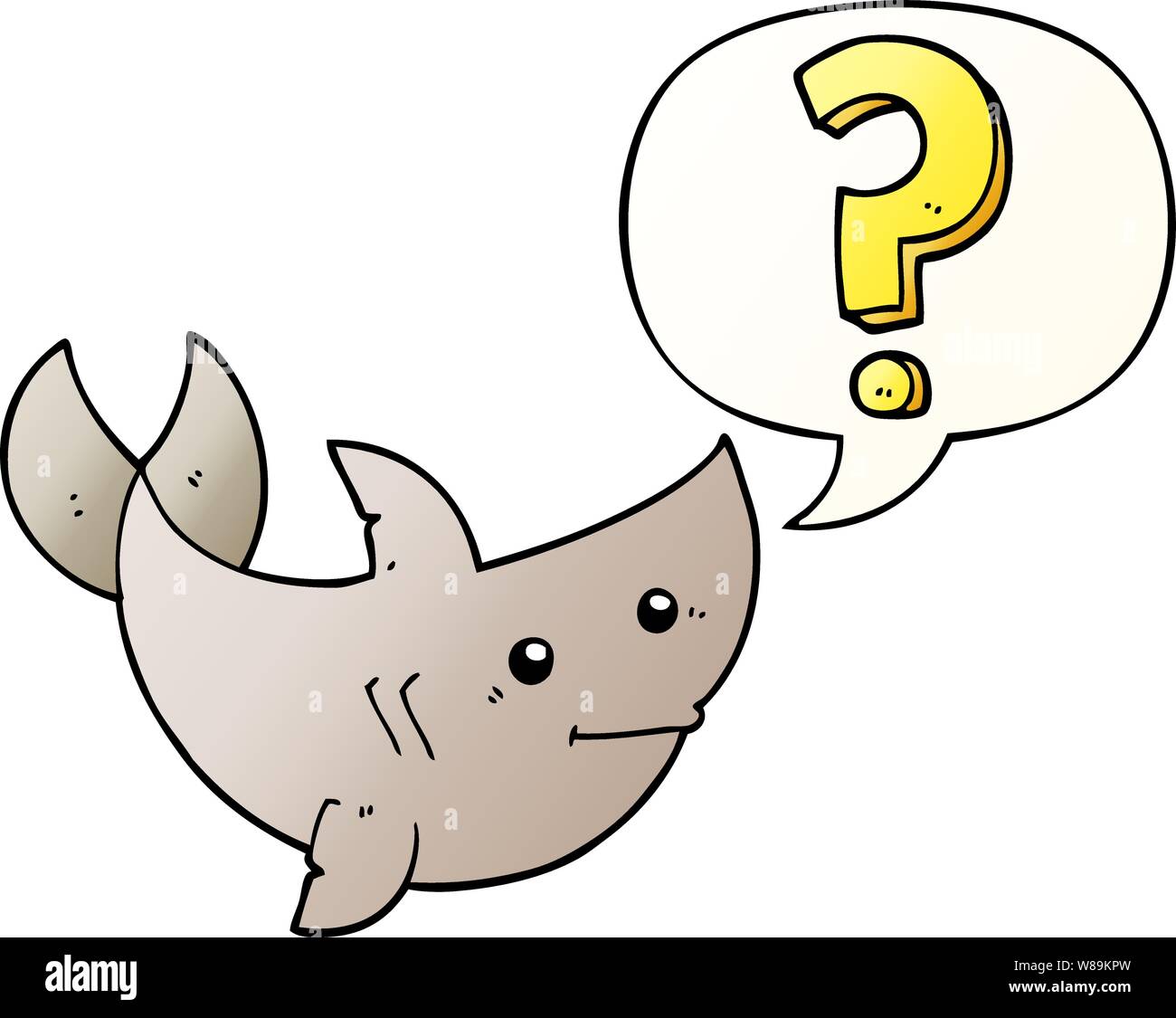 cartoon shark asking question with speech bubble in smooth gradient ...
