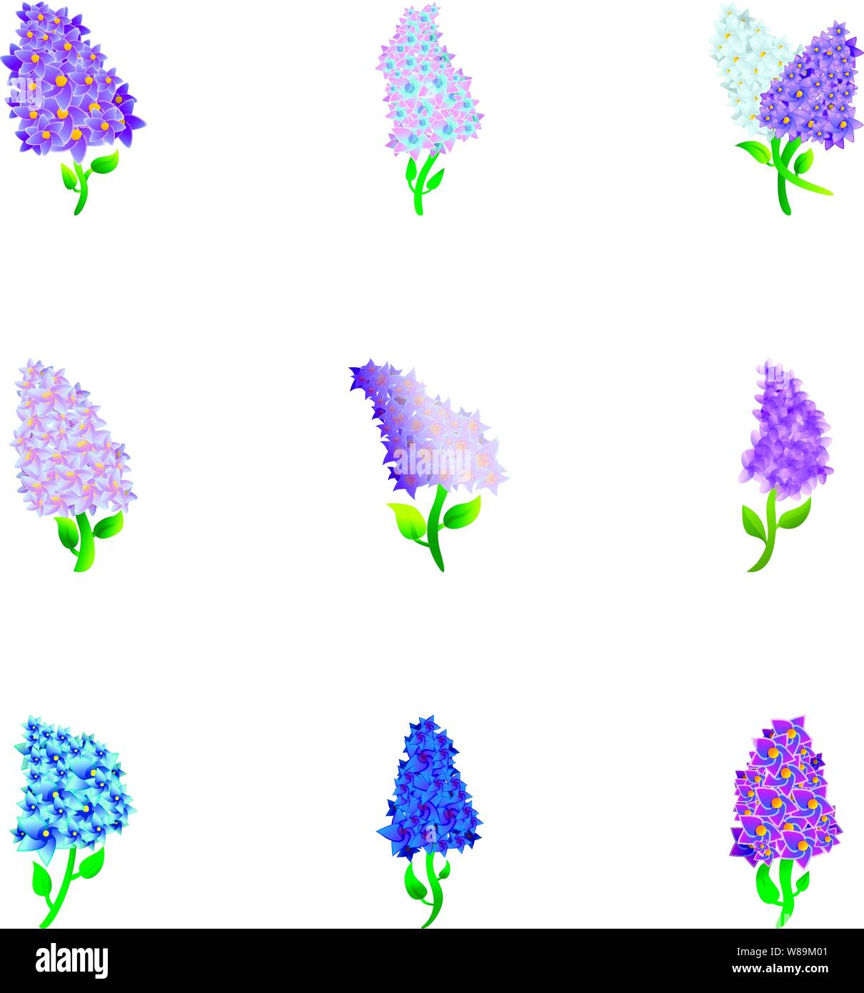 Colorful lilac icon set. Cartoon set of 9 colorful lilac vector icons ...