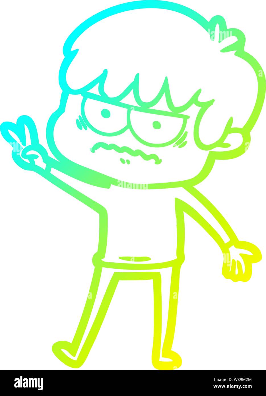 cold gradient line drawing of a annoyed cartoon boy Stock Vector Image ...