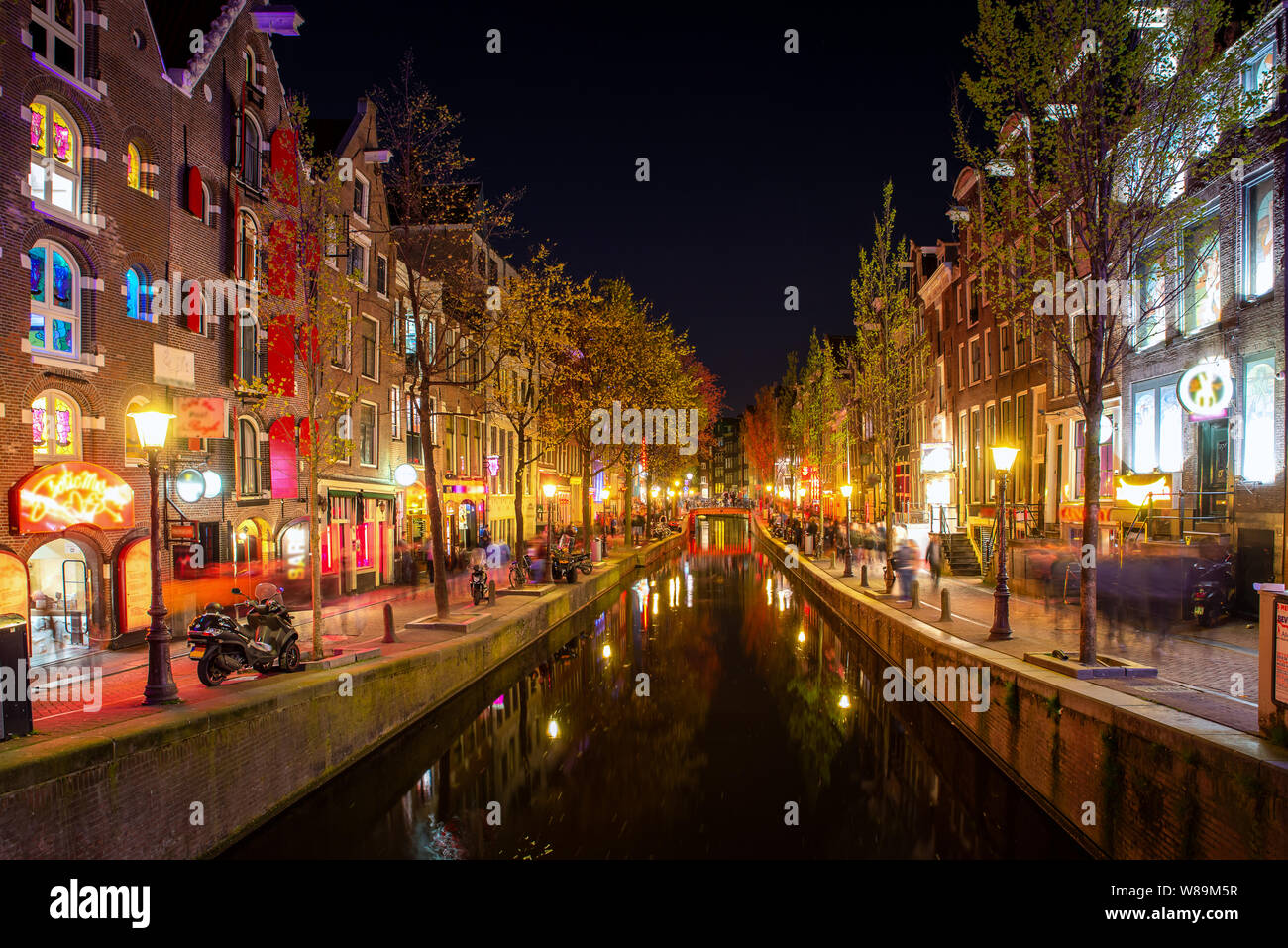 Red light district in Amsterdam, Netherlands at night. Nightlife in in ...