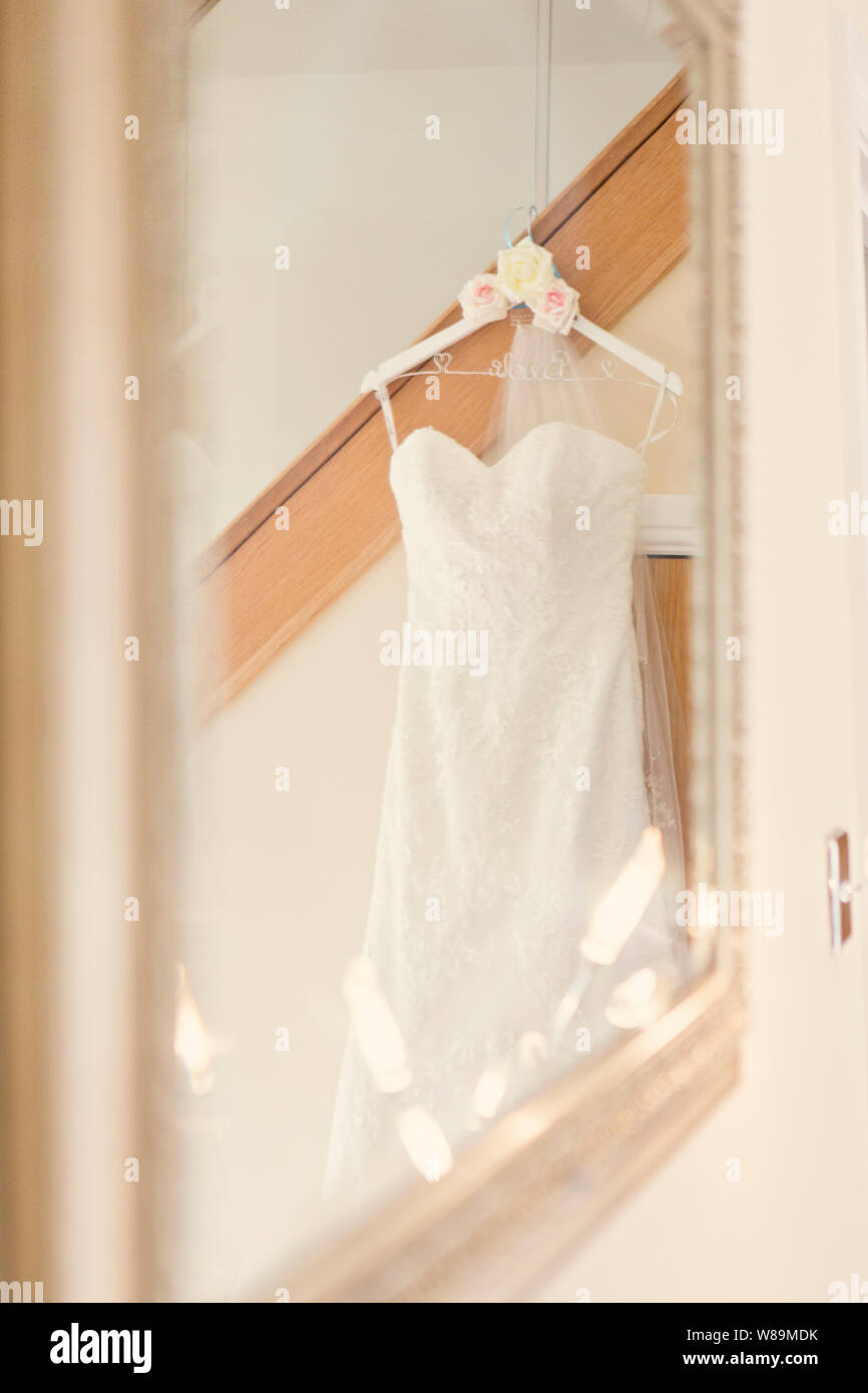 Wedding Dress - Reflection in Mirror Stock Photo - Alamy