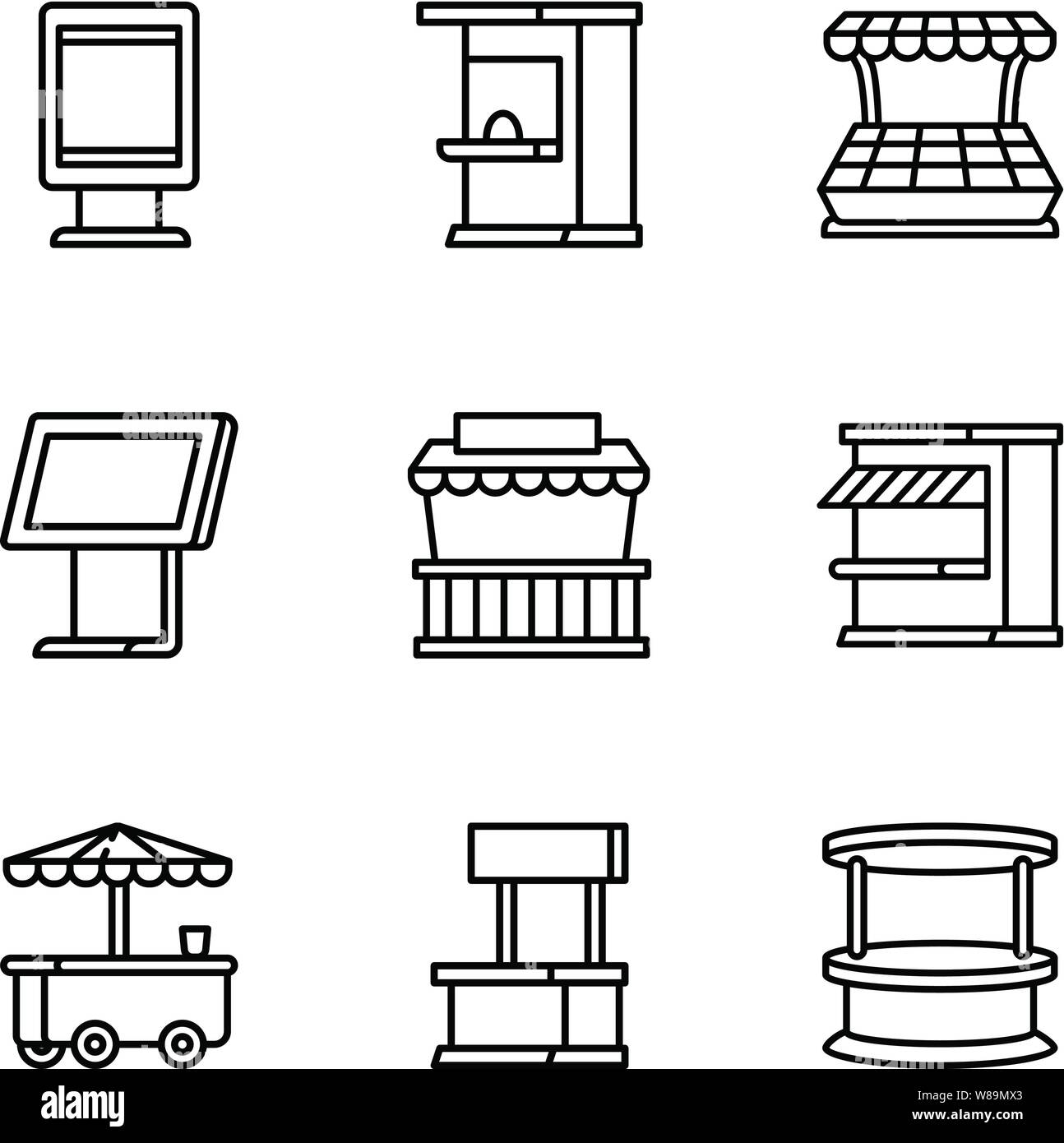 Modern street shop icon set. Outline set of 9 modern street shop vector ...