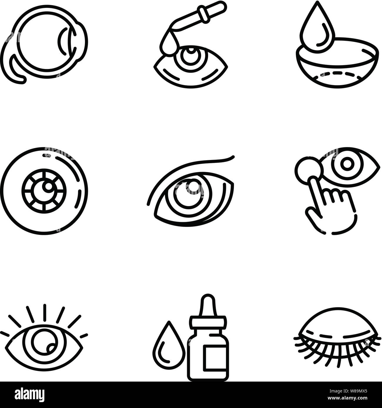 Optical eye care icon set. Outline set of 9 optical eye care vector ...
