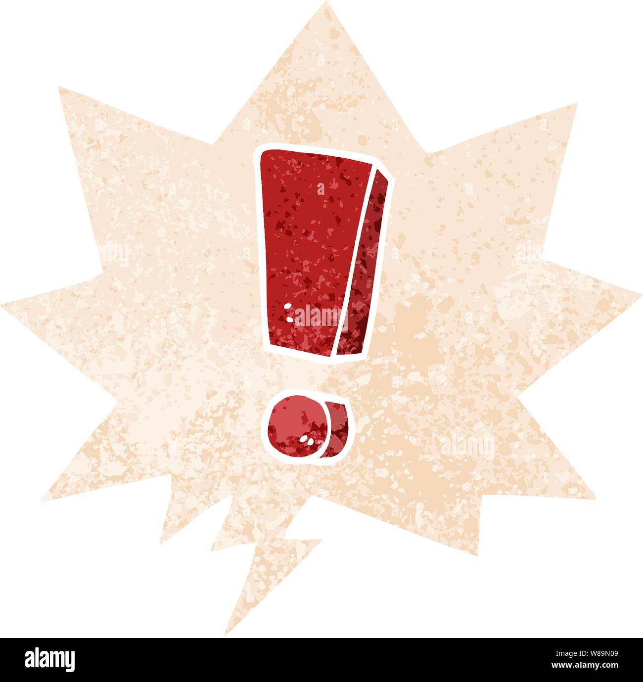 cartoon exclamation mark with speech bubble in grunge distressed retro ...