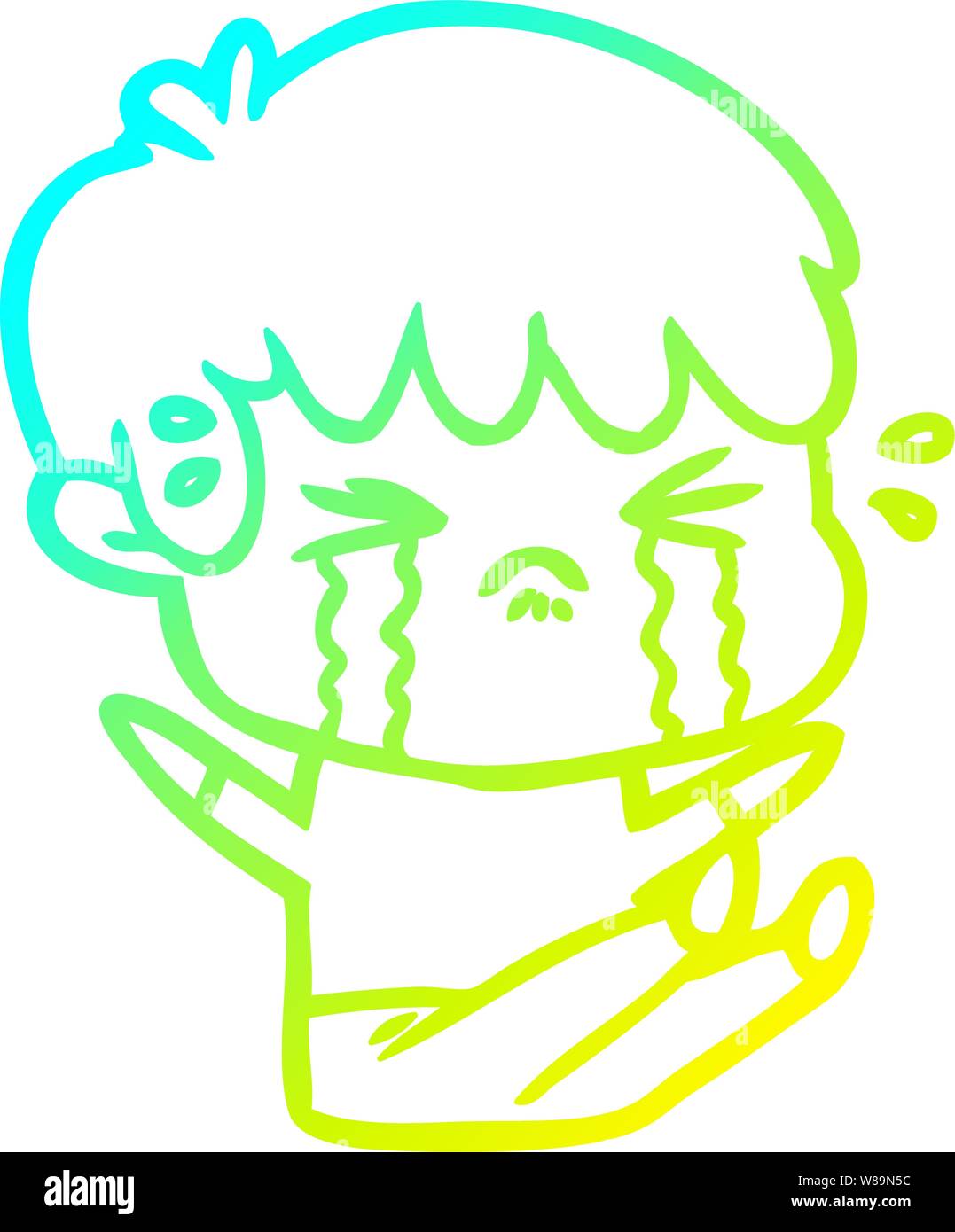 cold gradient line drawing of a cartoon boy crying Stock Vector Image ...