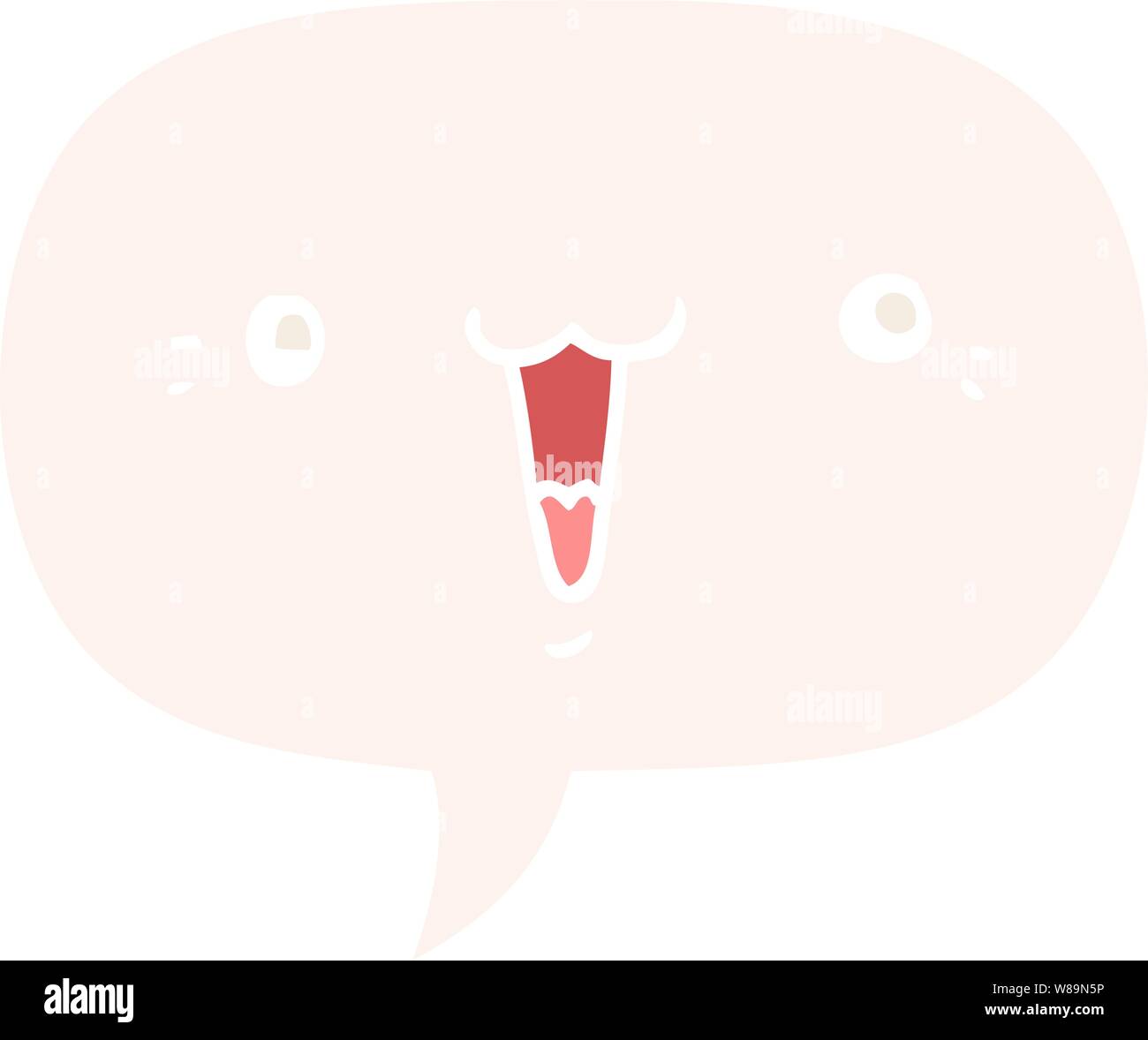 cute cartoon face with speech bubble in retro style Stock Vector Image ...