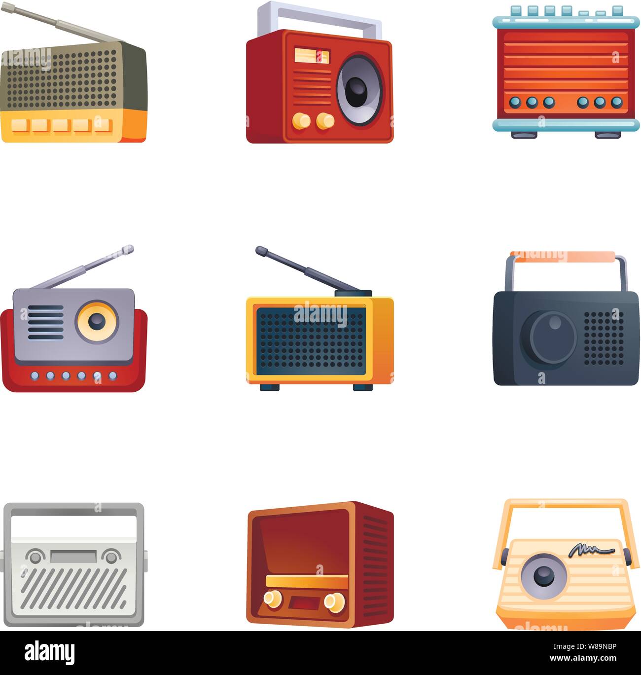 Tuner radio icons set. Cartoon set of tuner radio vector icons for web ...