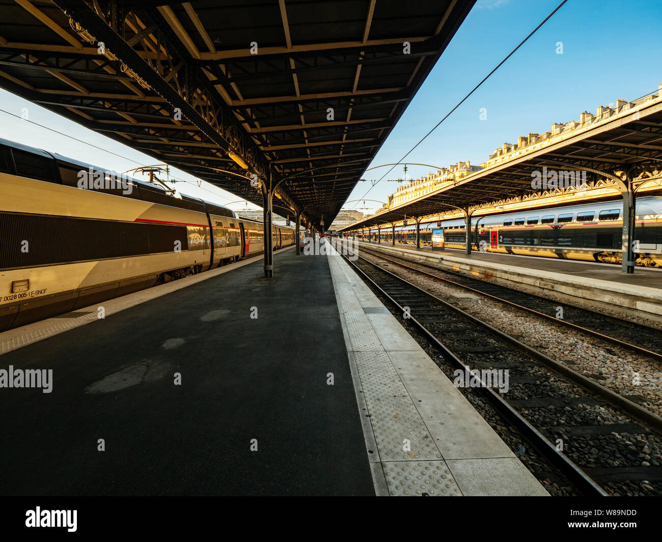 Paris, France - Oct 13, 2018: Empty railroad platform with TGV In OUI ...