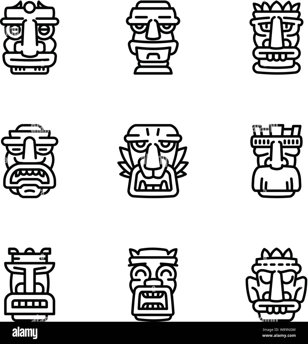 Ancient idol icon set. Outline set of 9 ancient idol vector icons for ...