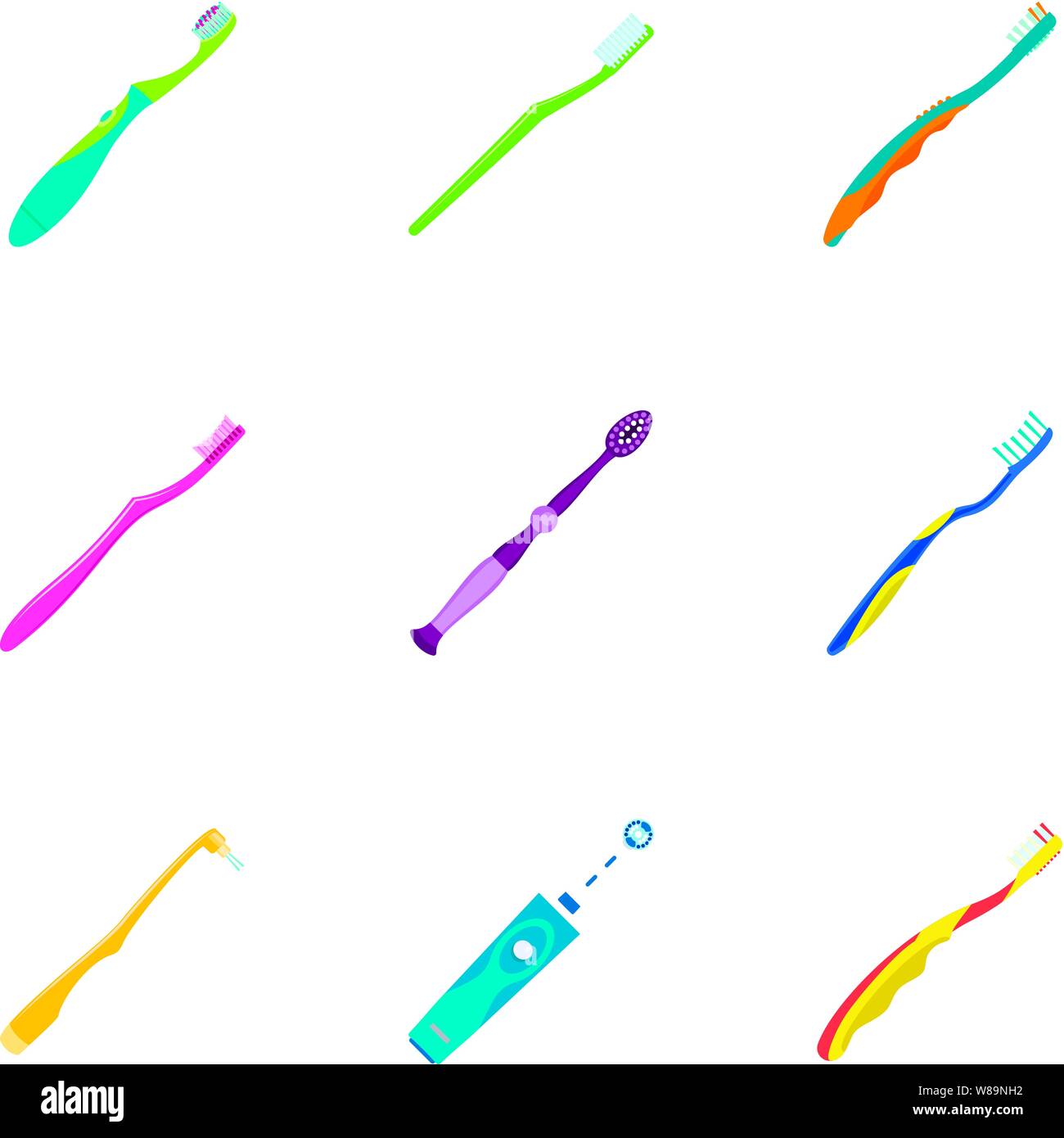 Cleaning toothbrush icon set. Flat set of 9 cleaning toothbrush vector ...