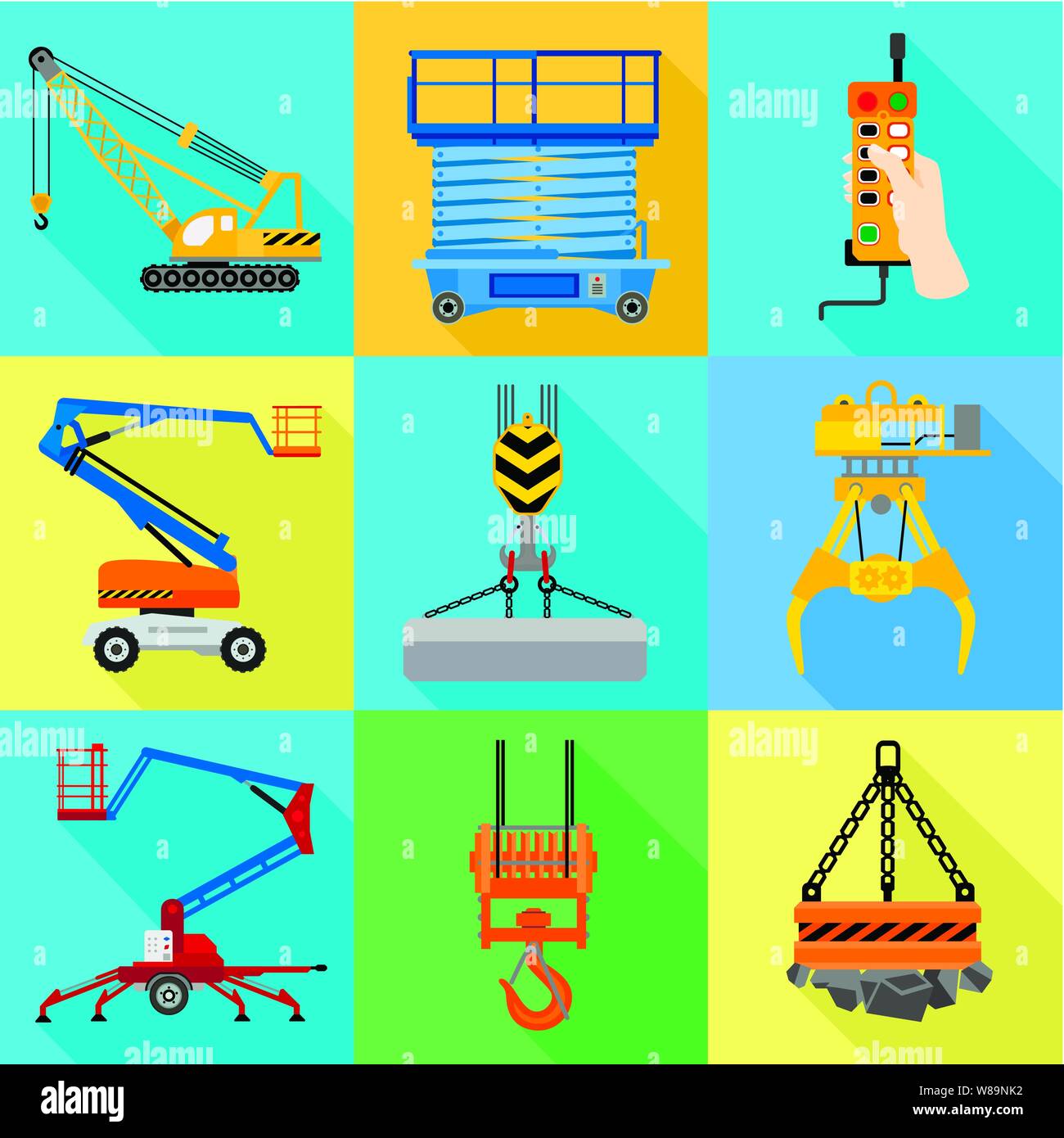 Lifting tools icon set. Flat set of 9 lifting tools vector icons for ...