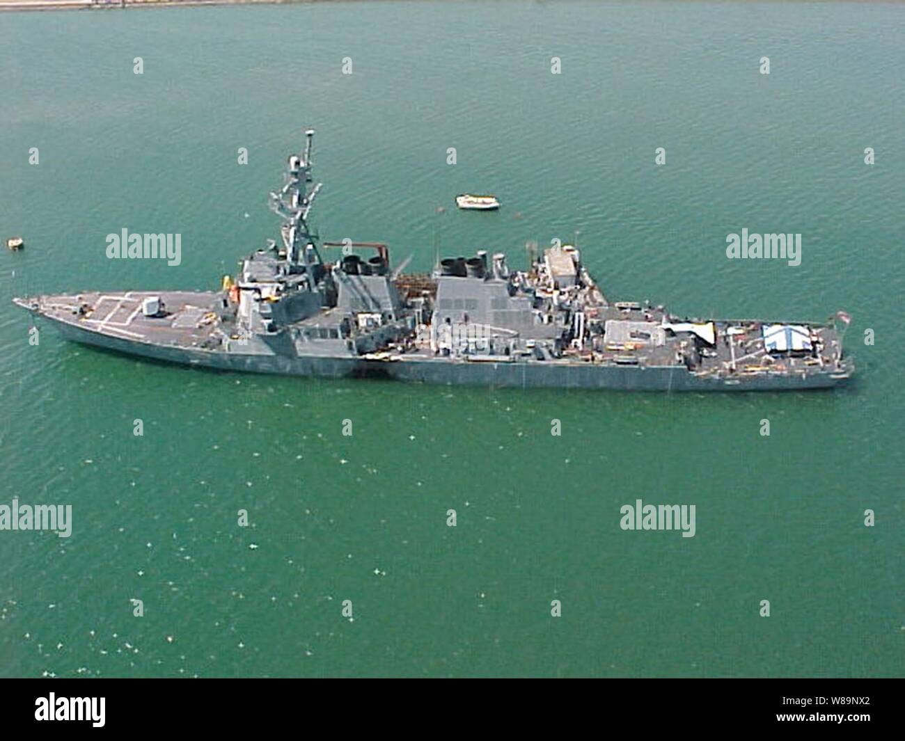 The U.S. Navy guided missile destroyer USS Cole (DDG 67) remains moored ...