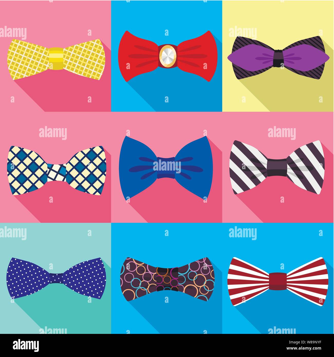 Elegant bow tie icon set. Flat set of 9 elegant bow tie vector icons ...