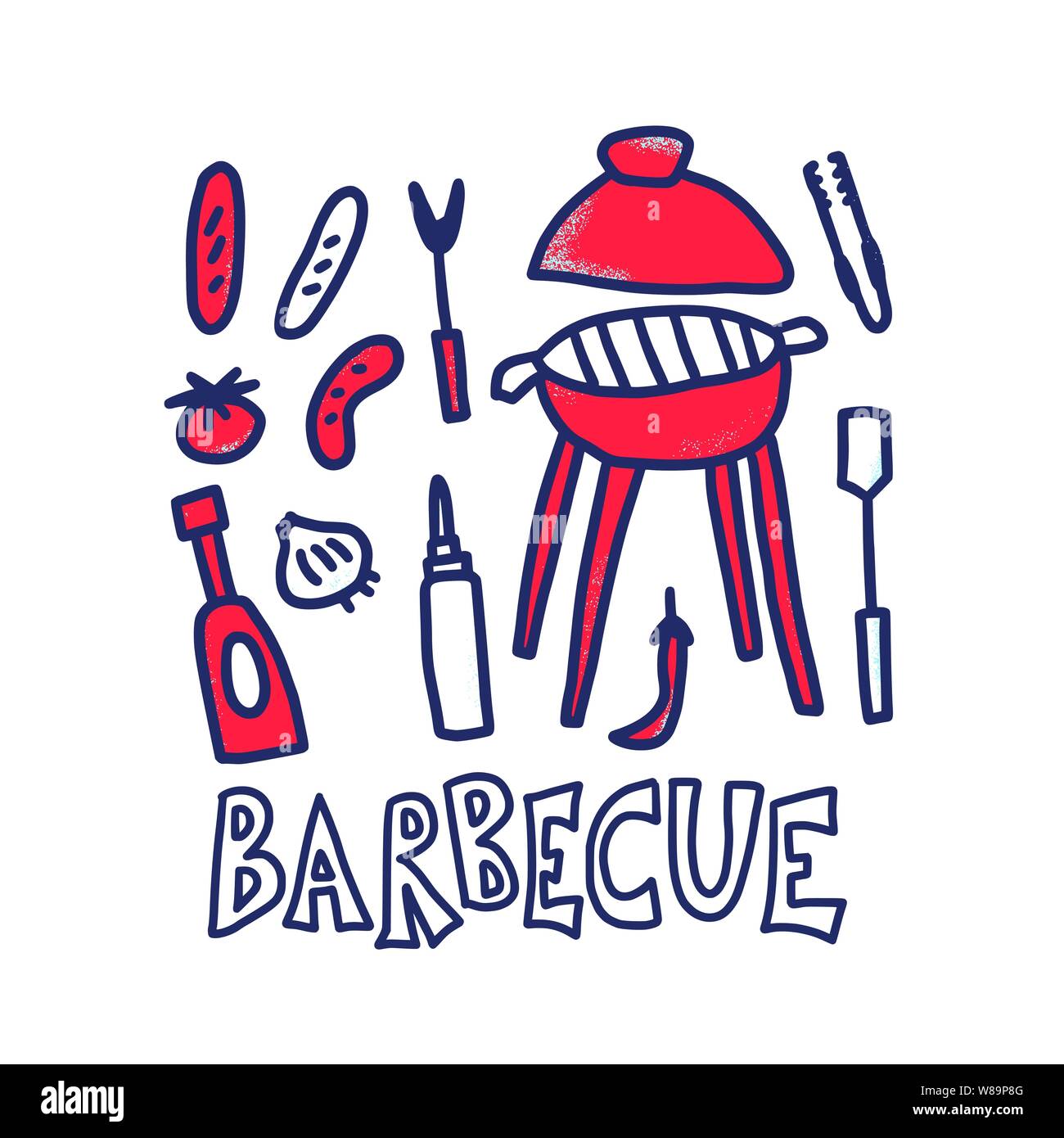 Barbecue composition with text. BBQ set with handdrawn lettering ...