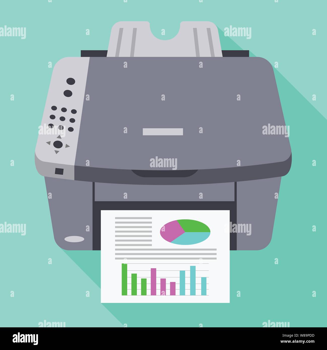 Color office printer icon. Flat illustration of color office printer ...