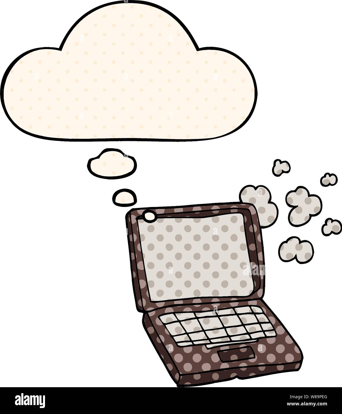 cartoon laptop computer with thought bubble in comic book style Stock ...