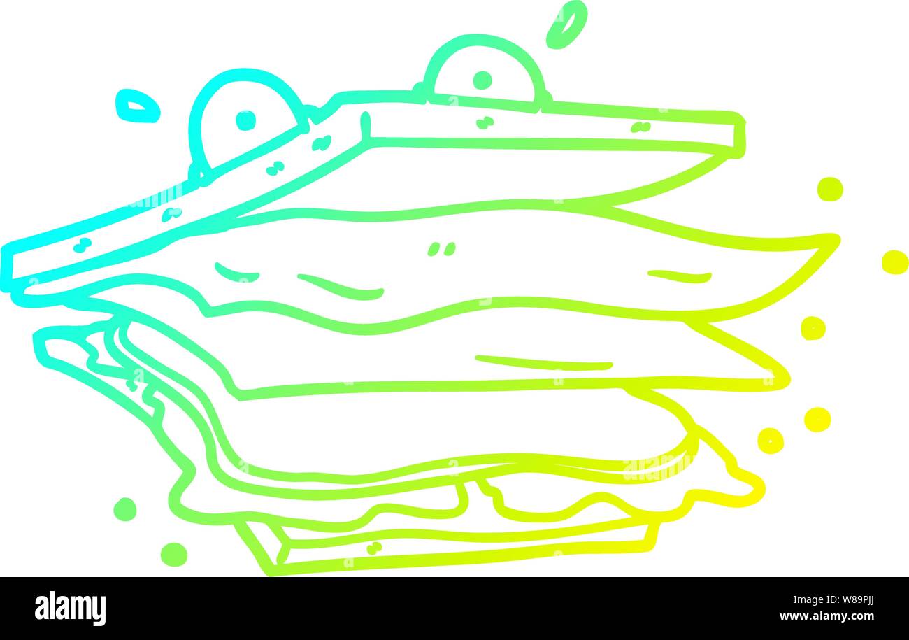 cold gradient line drawing of a sandwich cartoon character Stock Vector ...