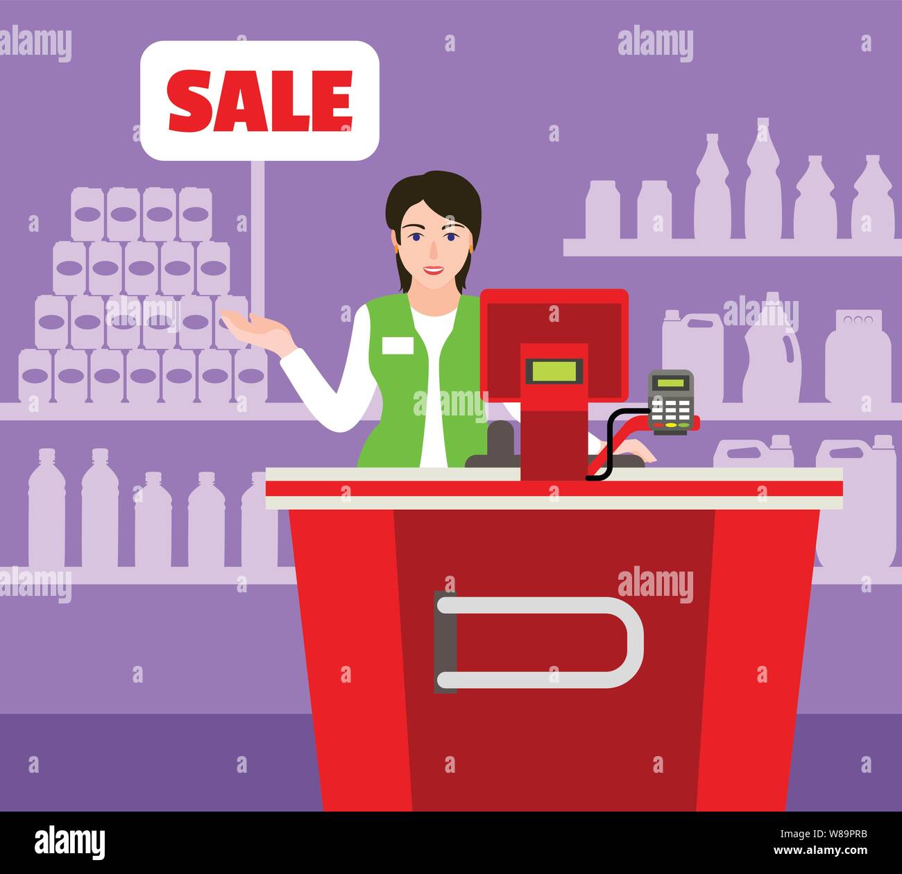 Sale cashier market concept background. Flat illustration of sale ...