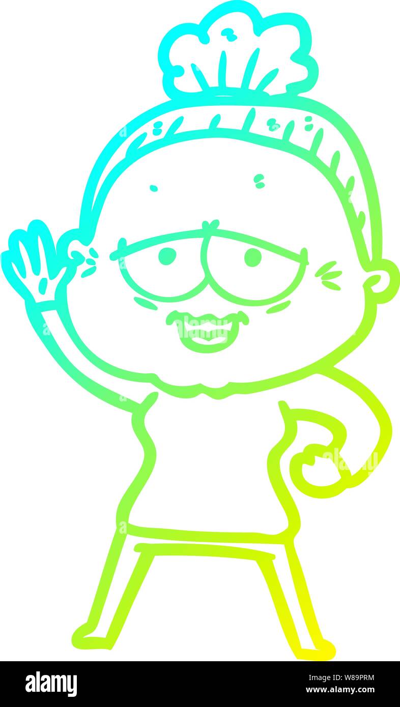 cold gradient line drawing of a cartoon happy old lady Stock Vector ...