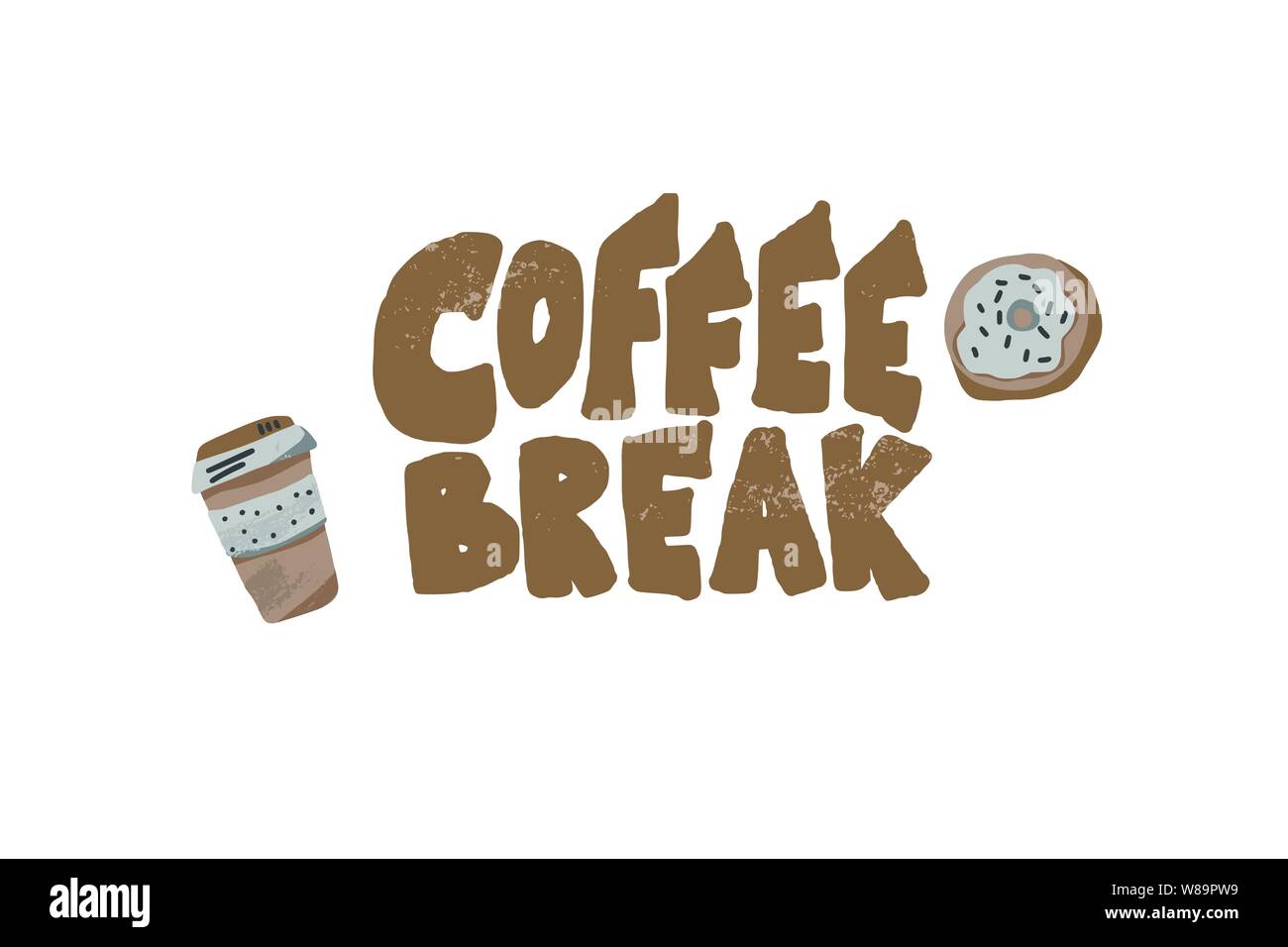 Coffee break phrase with decoration. Hand drawn message. Stylized words ...