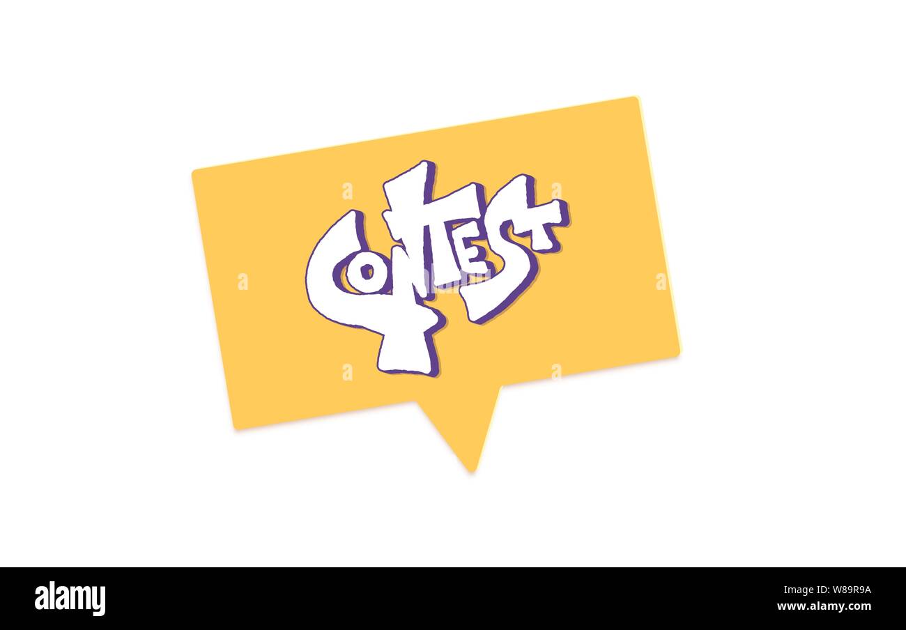 Contest emblem. Text for quiz announce. Promotion lettering with speech ...