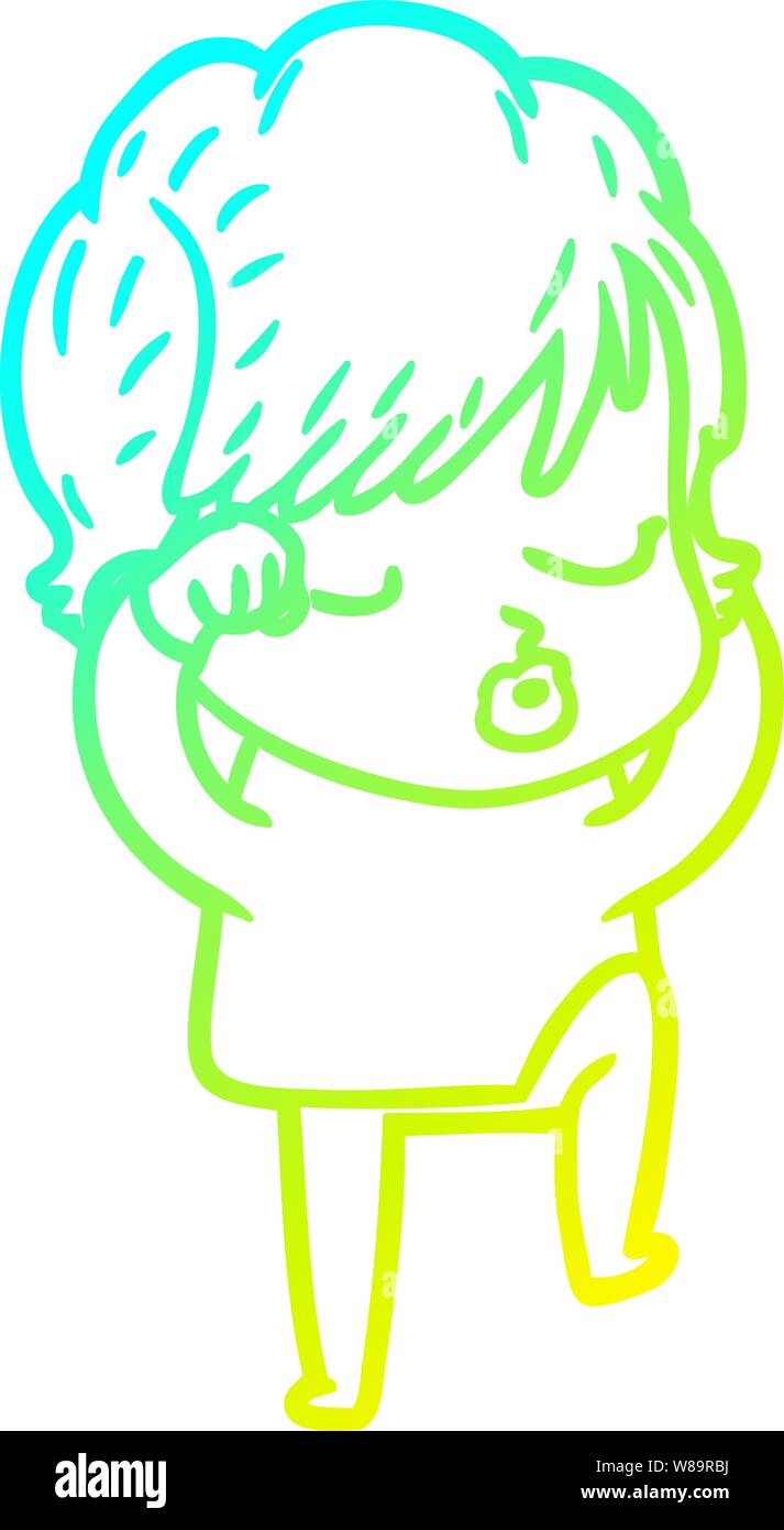 cold gradient line drawing of a cartoon woman with eyes shut Stock ...
