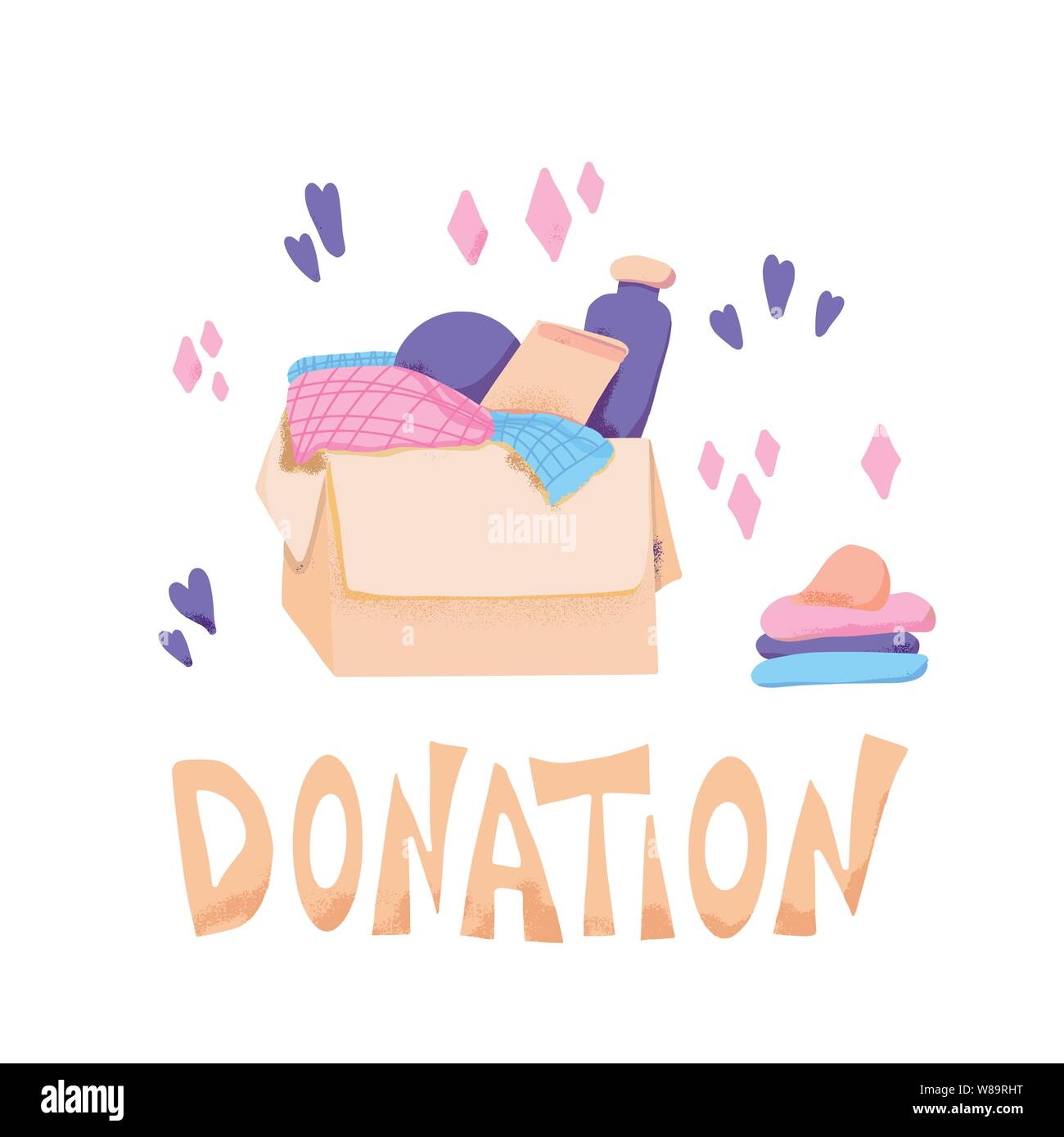 Donation box and text. Donate things with lettering isolated on white ...