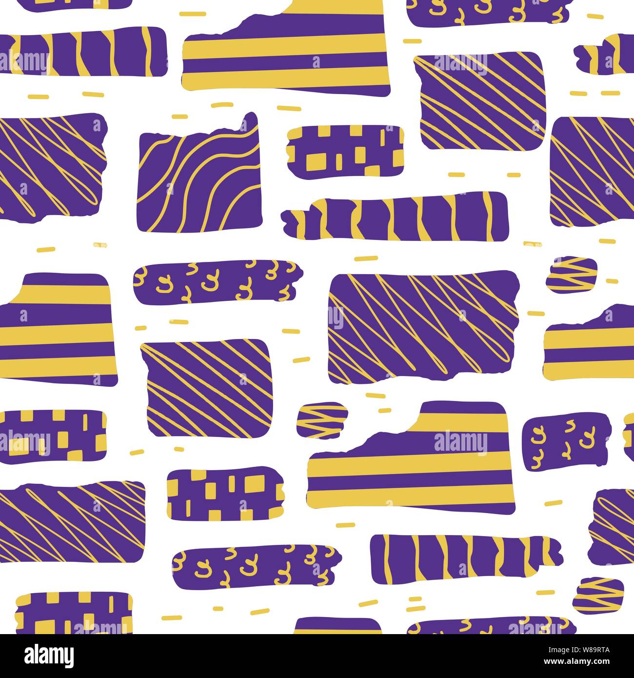 Seamless patterns of random collage elements. Dynamic background with ...