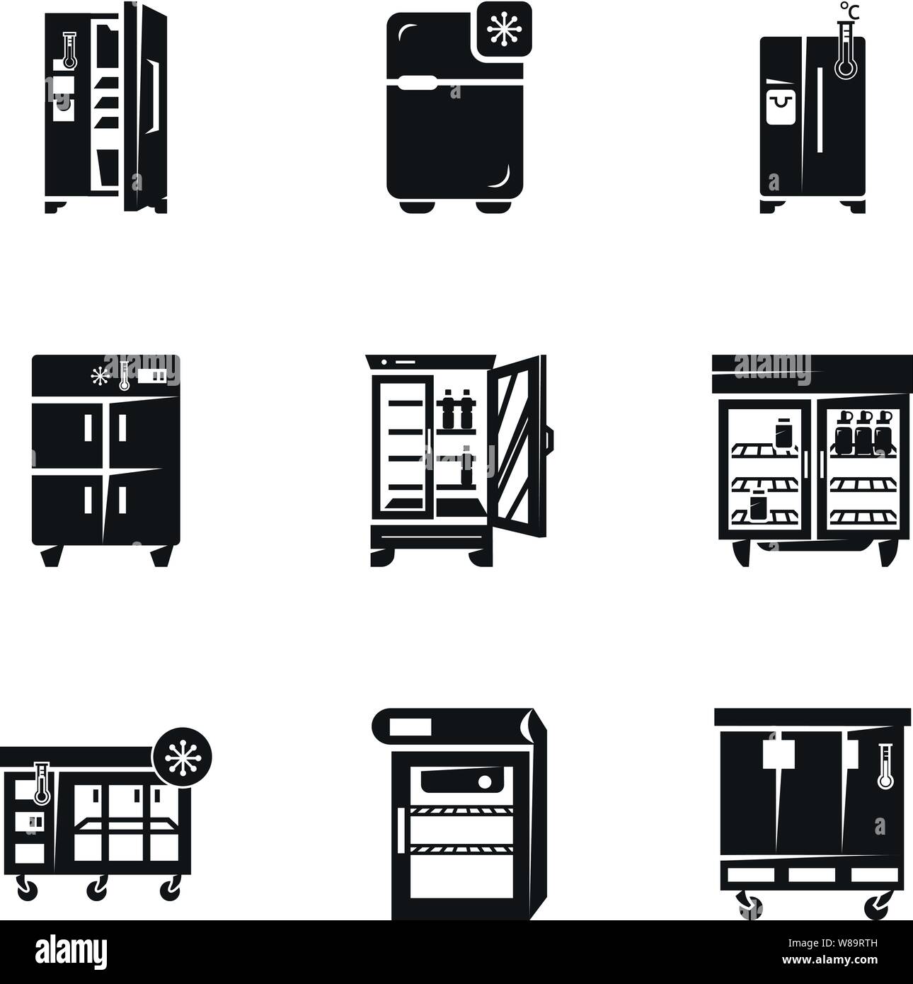 Commercial fridge icon set. Simple set of 9 commercial fridge vector ...
