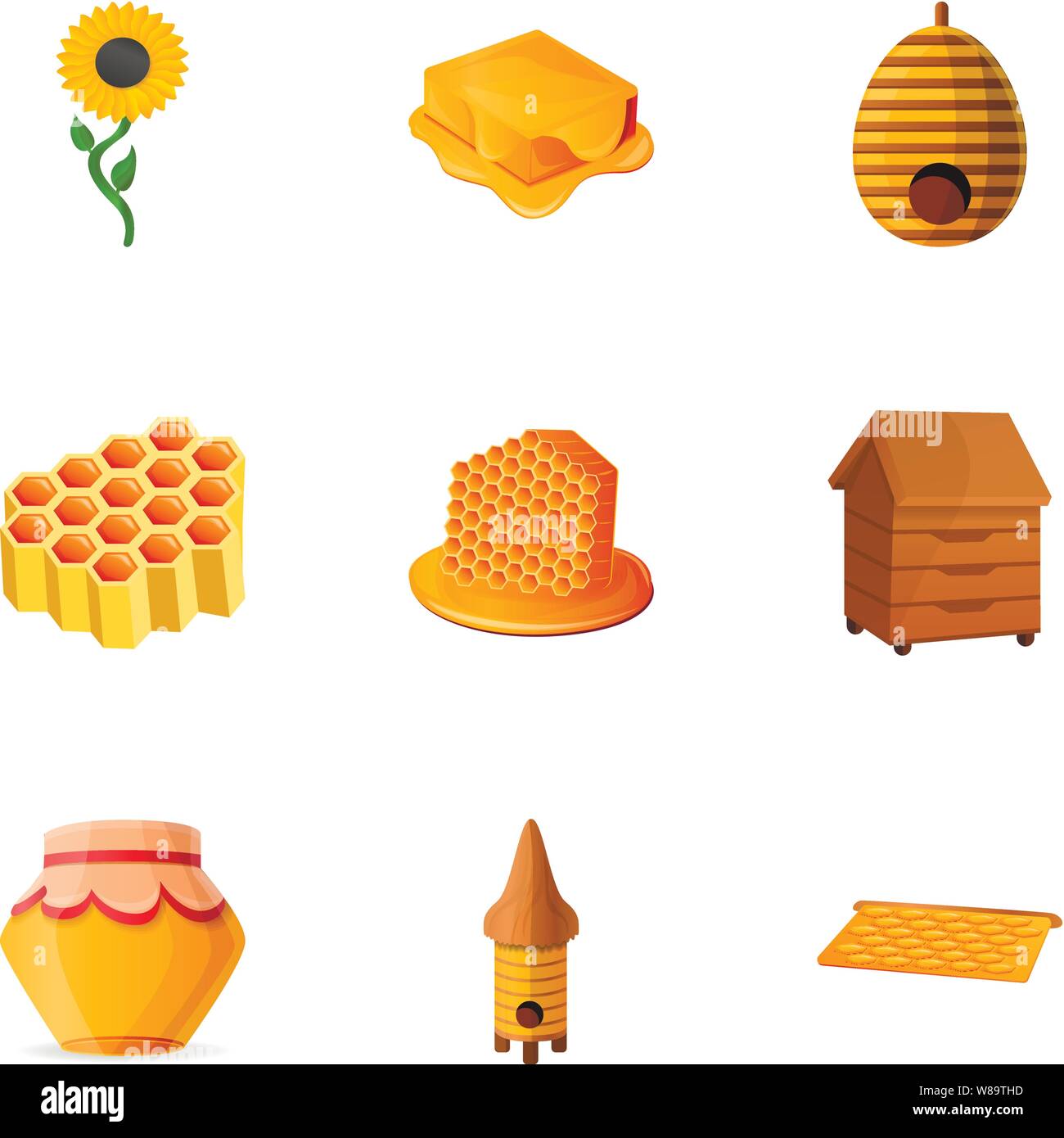 Organic honey icon set. Cartoon set of 9 organic honey vector icons for ...