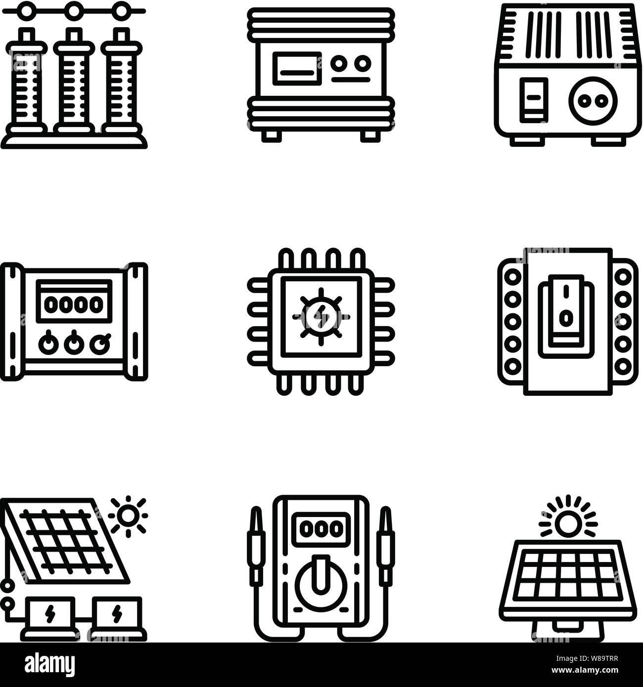 Solar energy supply icon set. Outline set of 9 solar energy supply ...