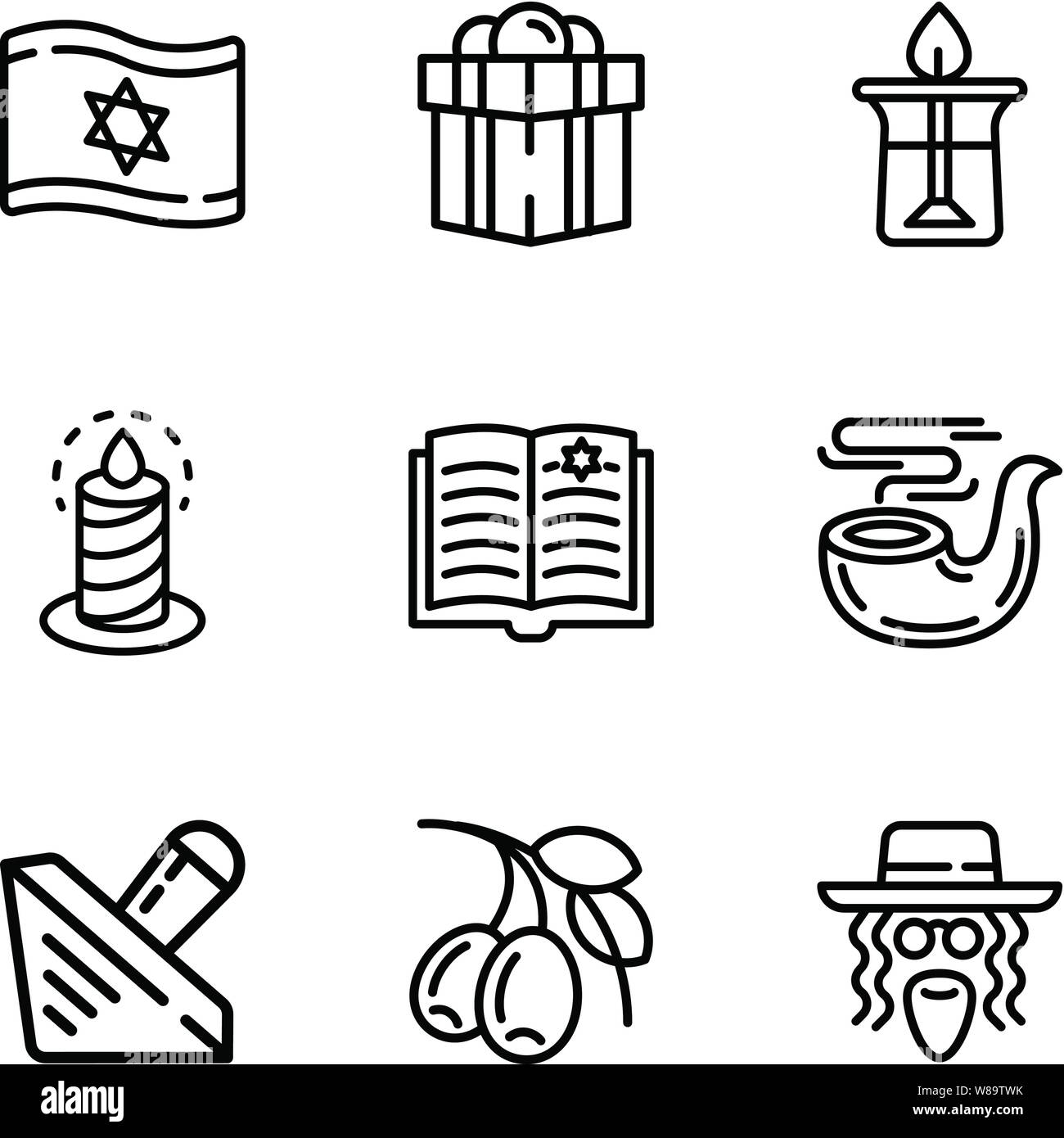 Judaism objects icon set. Outline set of 9 judaism objects vector icons ...