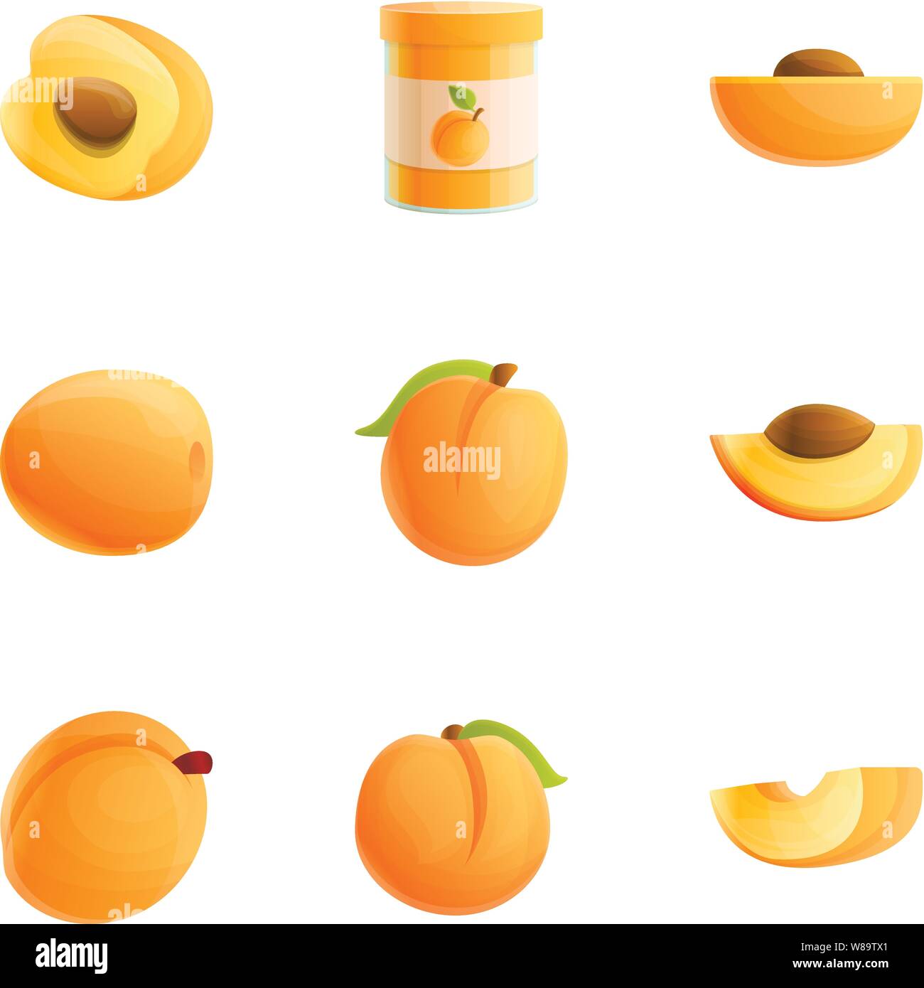 Eco peach icon set. Cartoon set of 9 eco peach vector icons for web ...