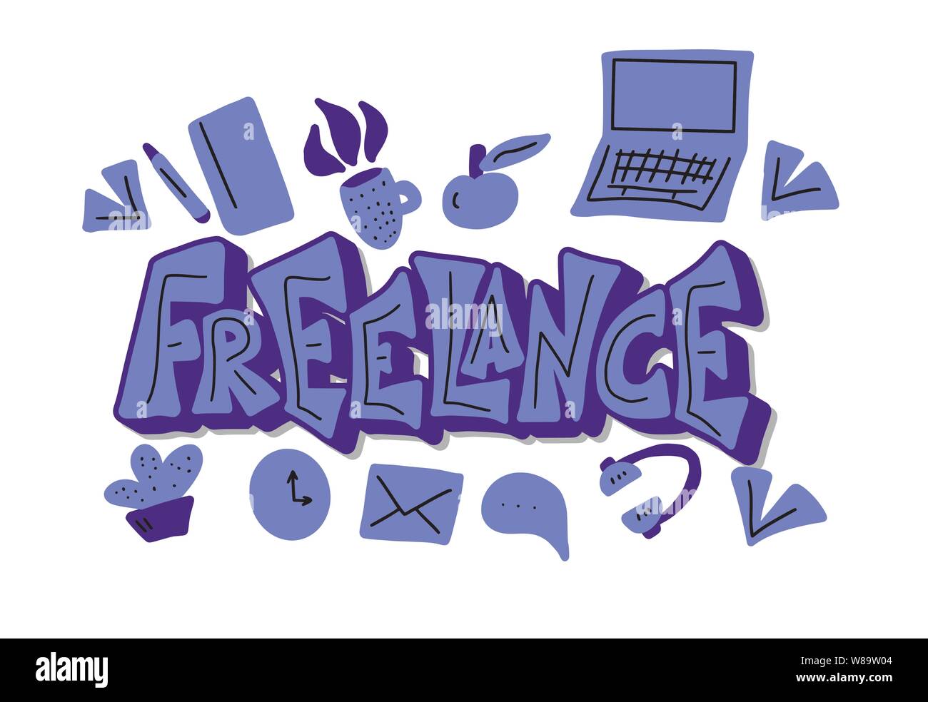 Freelance slogan. Hand drawn lettering with job design elements. Work ...