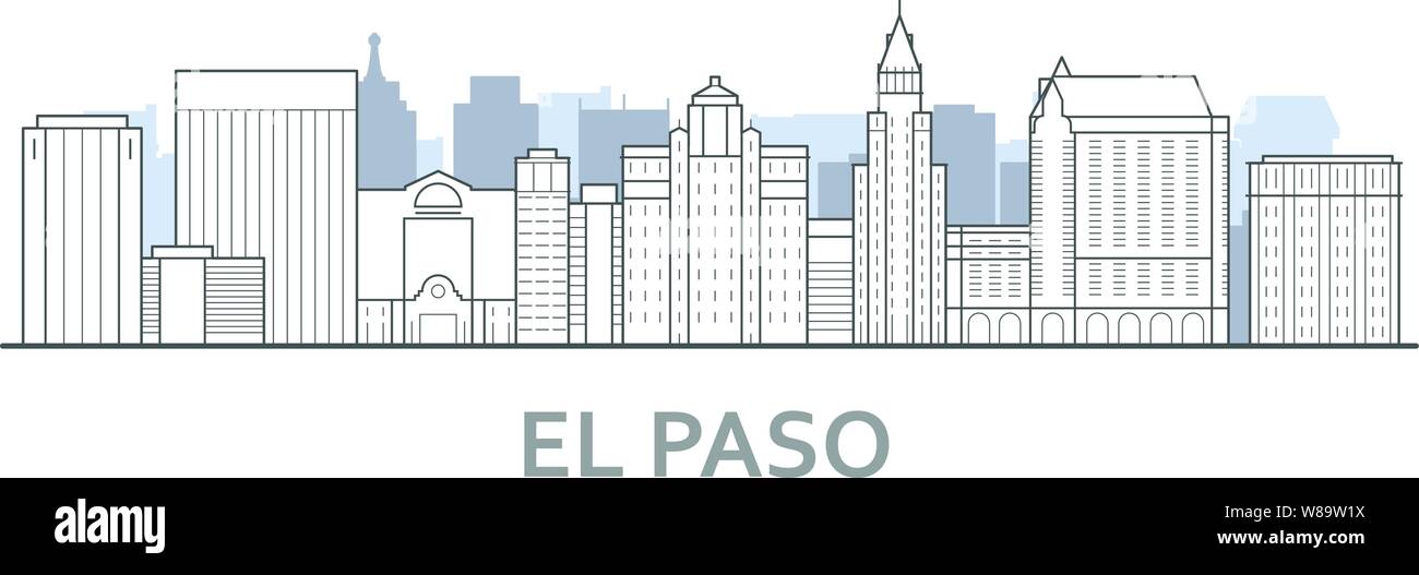 El paso skyline, Texas - panorama of El paso, downtown outline view ...