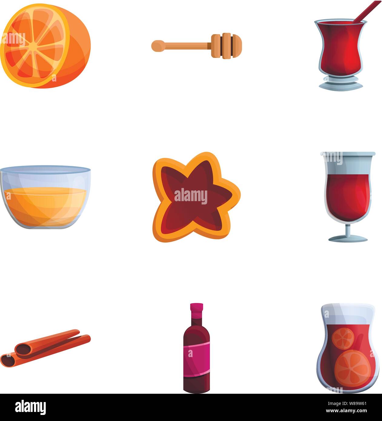 Holiday mulled wine icon set. Cartoon set of 9 holiday mulled wine ...