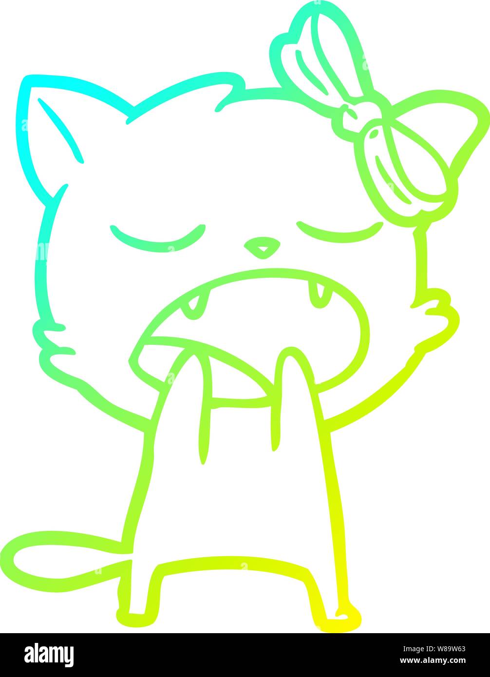 cold gradient line drawing of a cartoon yawning cat Stock Vector Image ...