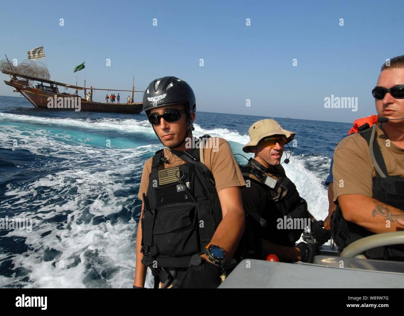 U.S. Navy sailors of a boarding team assigned to the guided-missile ...