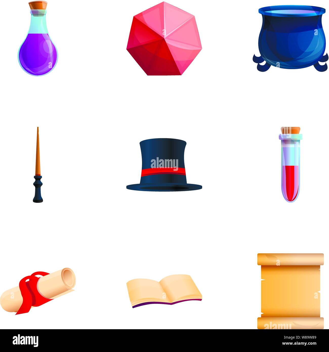 Wizard objects icon set. Cartoon set of 9 wizard objects vector icons ...